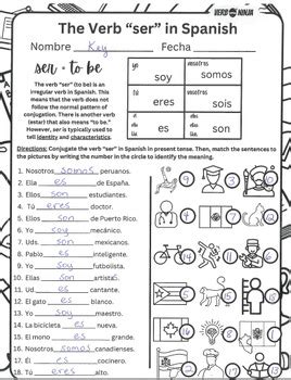 The Spanish Verb Ser Present Tense Worksheet By Verb Ninja Tpt