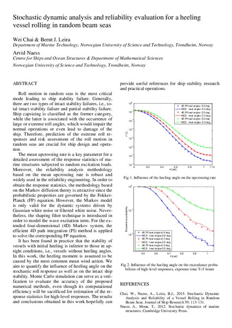 Pdf Stochastic Dynamic Analysis And Reliability Evaluation For A Heeling Vessel Rolling In