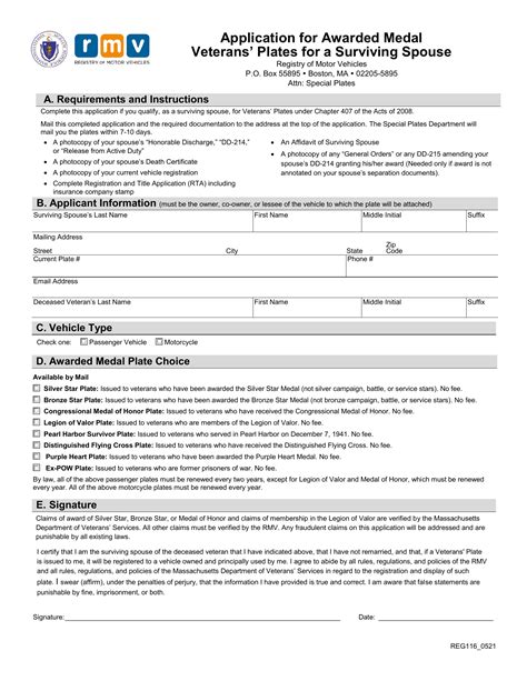 Mass Rmv Application For Awarded Medal Veterans Plates For A
