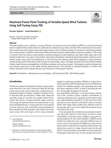 Pdf Maximum Power Point Tracking Of Variable Speed Wind Turbines