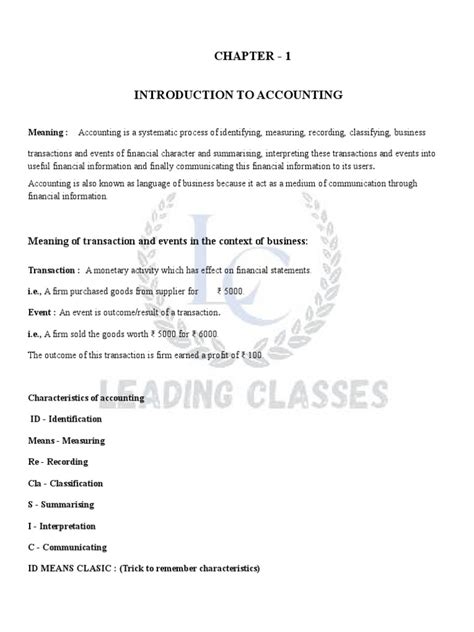 Financial Accounting Class 11 Notes Pdf Income Statement Accounting