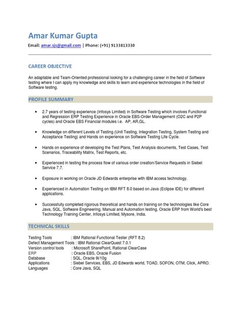 Amar Kumar Gupta Career Objective Pdf Oracle Corporation