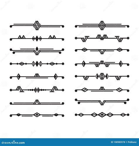Abstract Black Art Deco Stylized And Isolated Dividers Icons Set On