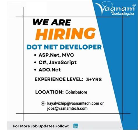 Vaanam Technologies On Linkedin Hiring Dotnetdeveloper Dotnet