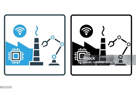 스마트 팩토리 아이콘입니다 제조의 자동화 효율성 및 실시간 모니터링을 위한 스마트 기술 기술과 관련된 아이콘입니다 단색 아이콘 스타일입니다 편집 가능한 간단한 벡터 디자인