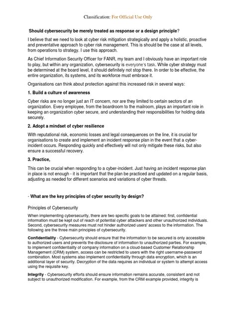 Classification Should Cybersecurity Be Merely Treated As Response Or A Design Principle