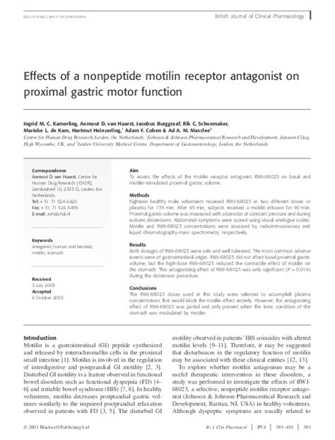 Pdf Effects Of A Nonpeptide Motilin Receptor Antagonist On Proximal