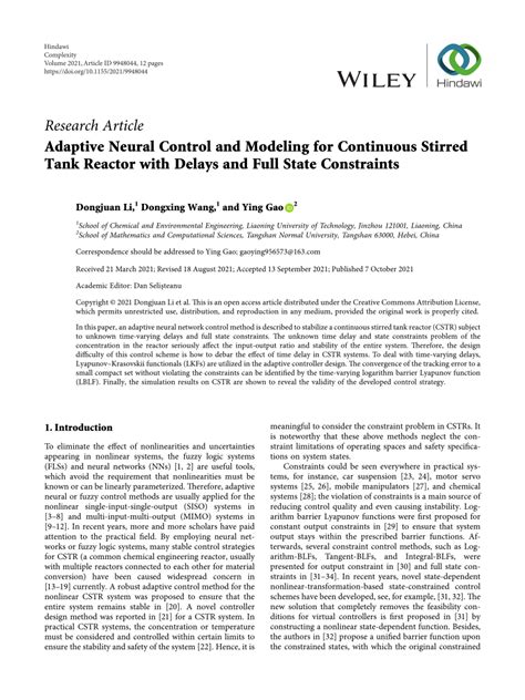 Pdf Adaptive Neural Control And Modeling For Continuous Stirred Tank Reactor With Delays And