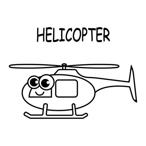 색칠하기 책에 대한 헬리콥터 벡터 일러스트 템플릿입니다 어린이를 위한 드로잉 레슨 프리미엄 벡터