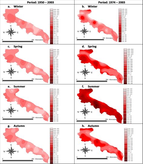 spatial interpolation of the trend in c decade on a seasonal scale