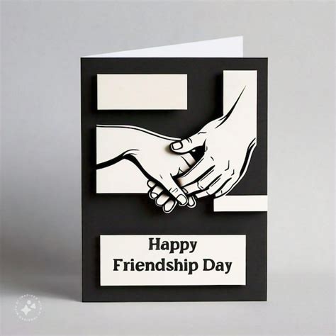 A Black And White Card With A Hand Holding A Greeting Card That Says