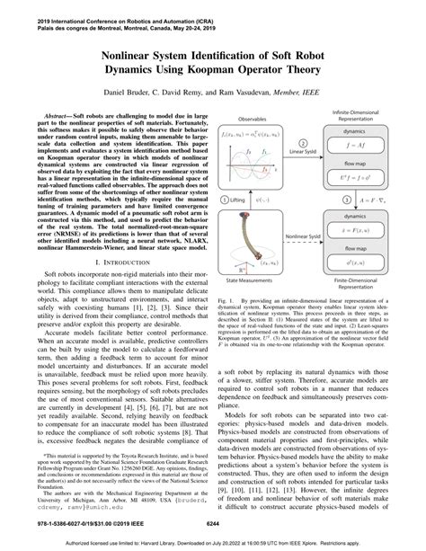 Pdf Nonlinear System Identification Of Soft Robot Dynamics Using Koopman Operator Theory