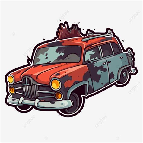 이것은 좀비 자동차 벡터 이미지입니다 고립 된 만화 난파 자동차와 스티커 디자인 상표 Png 일러스트 및 벡터 에 대한