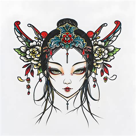 Yuki Onna Head Very Simple Traditional Tattoo Flash Styles Illustration