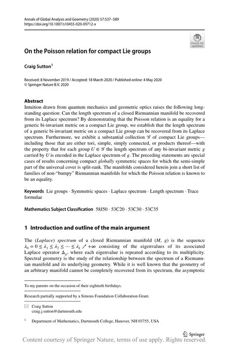 On The Poisson Relation For Compact Lie Groups
