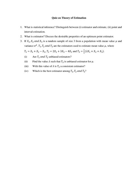 estimation basic question quiz on theory of estimation what is