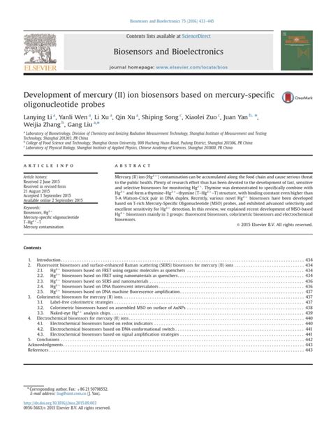 Development Of Mercury Ii Ion Biosensors Based On Mercury Specific Oligonucleotide Probes