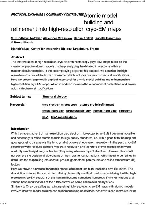 Pdf Atomic Model Building And Refinement Into High Resolution Cryo Em Maps