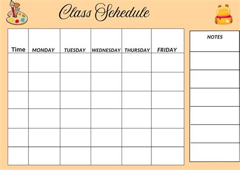 Printable Class Schedule Template Easy Editable Weekly School Planner