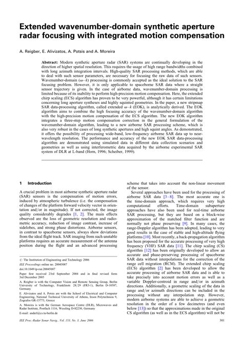 Pdf Extended Wavenumber Domain Synthetic Aperture Radar Focusing With Integrated Motion