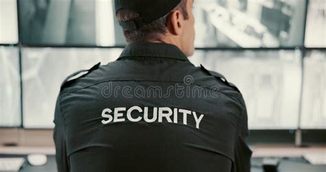 Back Security Guard And Man In Control Room Video Surveillance And Computer With Safety