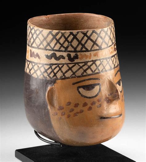 Lot Nazca Trophy Head Portrait Kero Vessel