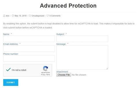 Recaptcha Pro Advanced Protection Disabled Submit Button Bestwebsoft