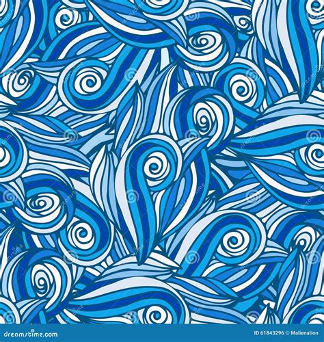 Blue Wavy Repeating Pattern Doodle Wave Vector Stock Vector