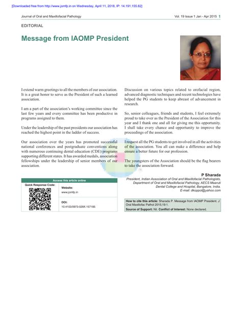 Pdf Message From Iaomp President