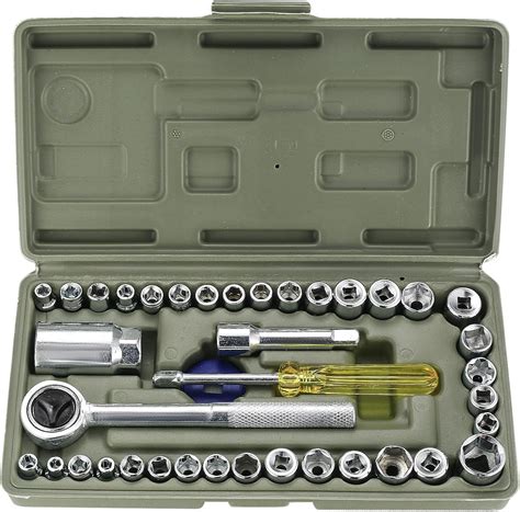 40 Pcs Socket Driver Set With 14 And 516 And 38 Sockets Metric