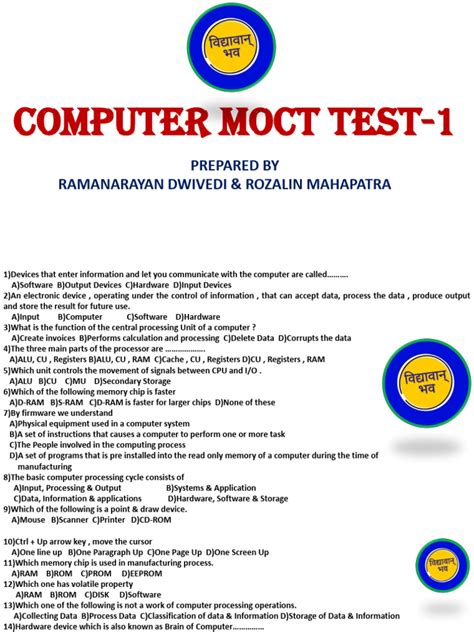 Computer Mock Test 1 Pdf Inputoutput Computer Data Storage
