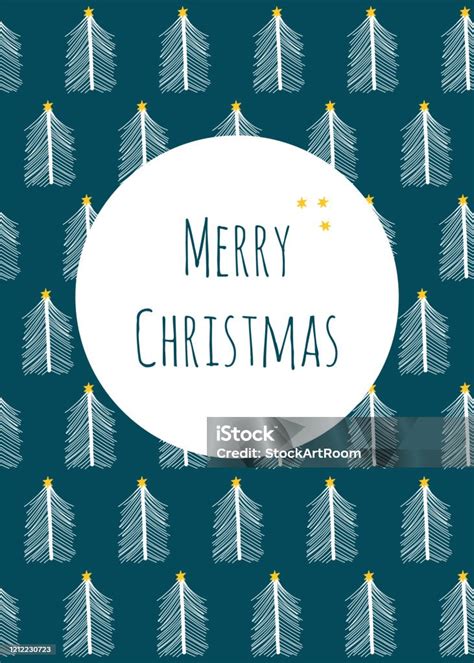 파란색 배경에 흰색 낙서 나무와 크리스마스 카드 벡터 템플릿입니다 반복 패턴 손으로 파란색에 나무를 그린 편집 가능한 휴일 인사말 카드입니다 0명에 대한 스톡 벡터 아트 및