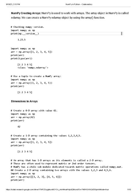 Num Py In Python Colaboratory Numpy Creating Arrays Numpy Is Used