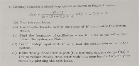 Solved Pts Consider A Closed Loop System As Shown In Chegg