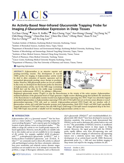 Pdf An Activity Based Near Infrared Glucuronide Trapping Probe For