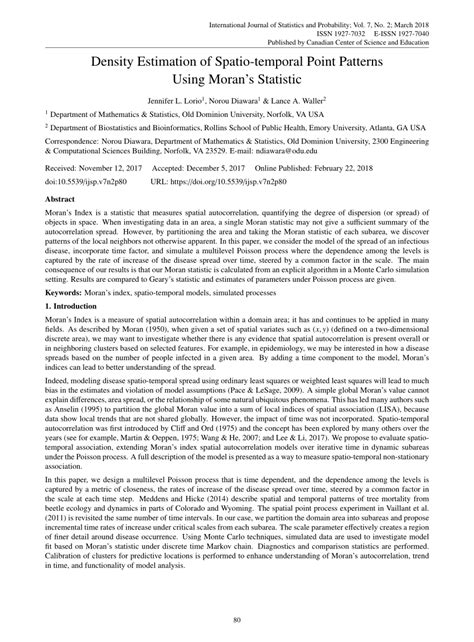 Pdf Density Estimation Of Spatio Temporal Point Patterns Using Moran