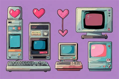 Y2k Trendy Set Of Objects Old Computer Interface Retro Pc Elements 1990s 2000s Style Flip Phone