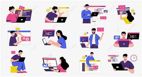 코딩 캐릭터 컨셉 캐릭터 개발자 프로그램 제작자 랩탑 암호 Png 일러스트 및 벡터 에 대한 무료 다운로드 Pngtree