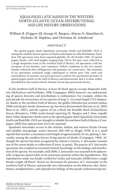 Pdf Squaliolus Laticaudus In The Western North Atlantic Ocean