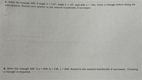 solved solve the triangle abc if angle a 122° ﻿angle c 18°