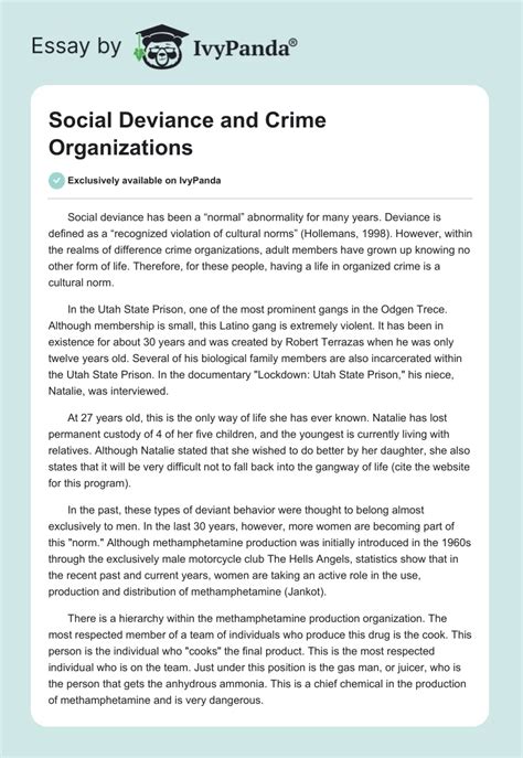 Social Deviance And Crime Organizations 643 Words Essay Example