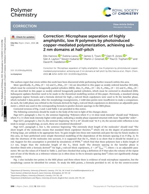 Pdf Correction Microphase Separation Of Highly Amphiphilic Low N