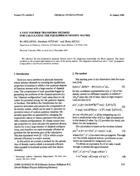 Pdf A Fast Fourier Transform Method For Calculating The Equilibrium