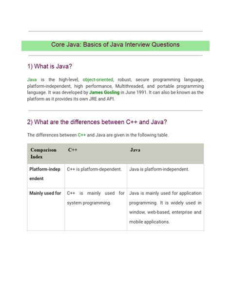 Core Java Basics Of Java Interview Questions Pdf Programming Constructor Object