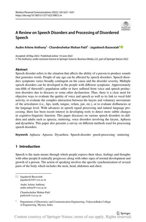 A Review On Speech Disorders And Processing Of Disordered Speech Request Pdf