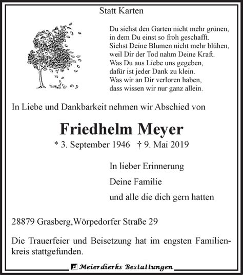 Traueranzeigen Von Friedhelm Meyer Trauer And Gedenken