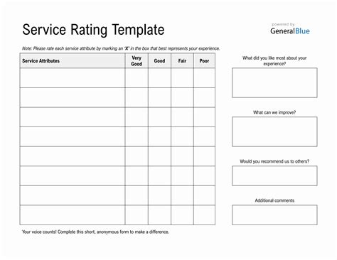 Service Rating Form In Pdf Printable Landscape