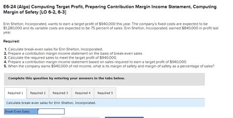 [solved] e6 24 algo computing target profit preparing
