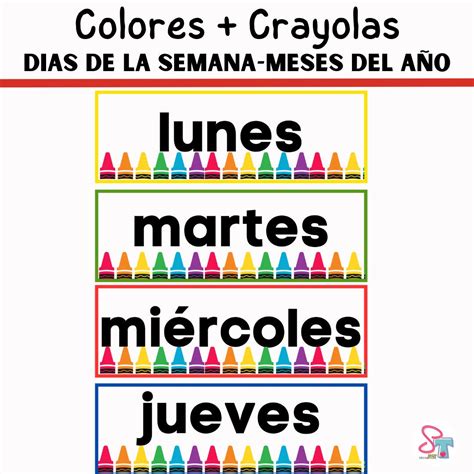 Dias De La Semana Y Meses Del Año Colores Crayolas Etsy México