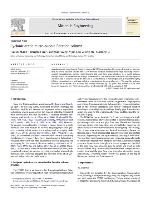 Pdf Cyclonic Static Micro Bubble Flotation Column